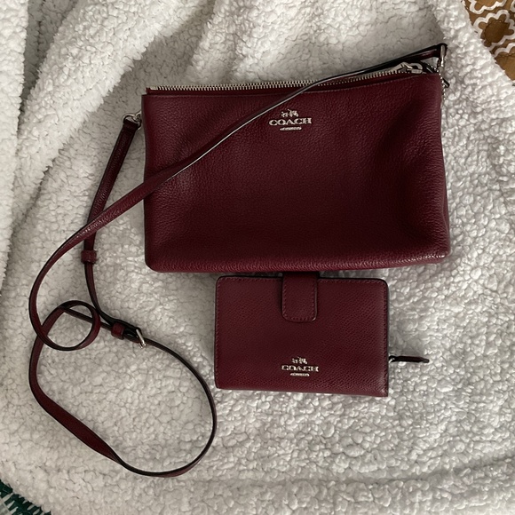 Coach | Bags | Coach Maroon Red Crossbody Purse And Wallet | Poshmark